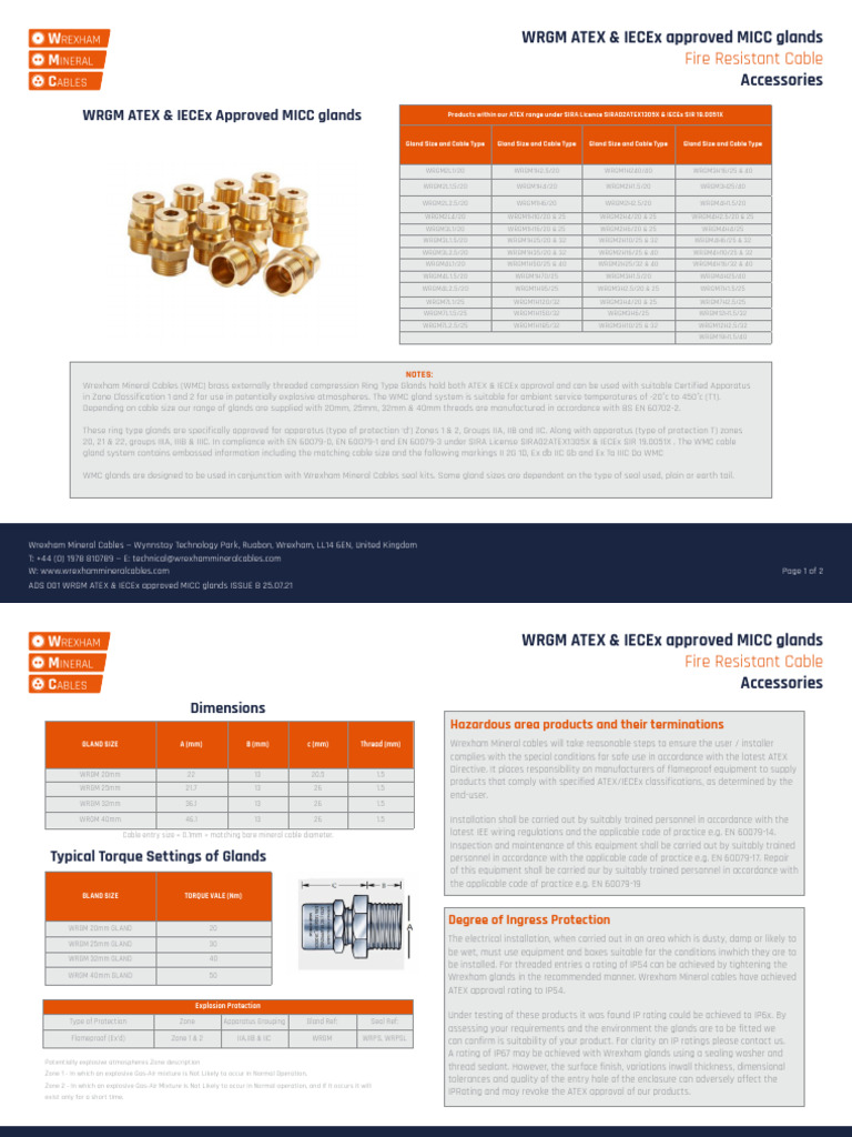 WRGM ATEX IECEx MICC Glands 01 | PDF | Electrical Wiring | Electrical ...