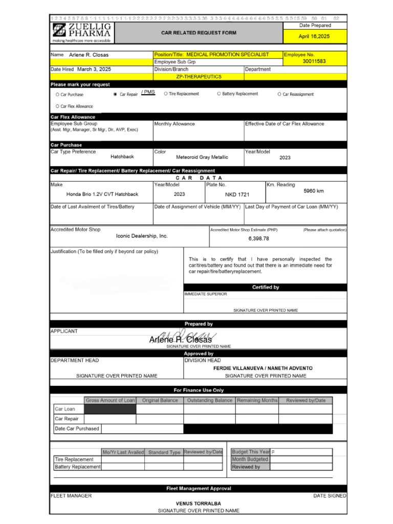 (NEW) Car Request Form - 08182023 | PDF