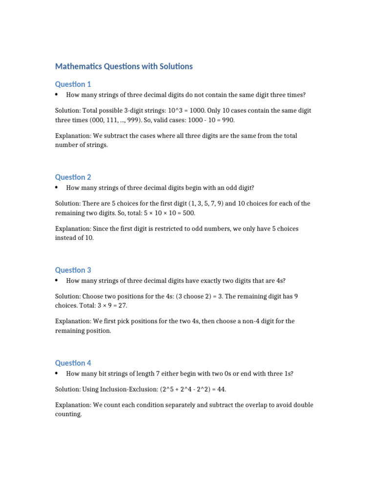 Mathematics Questions Solutions | PDF