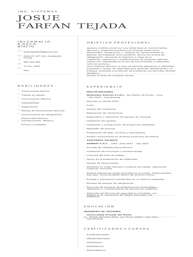CV - Farfan Tejada Josue | PDF