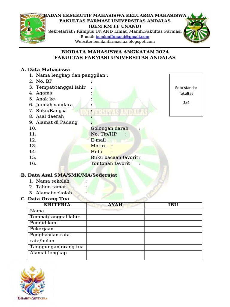 Form Biodata Angkatan 2024 | PDF