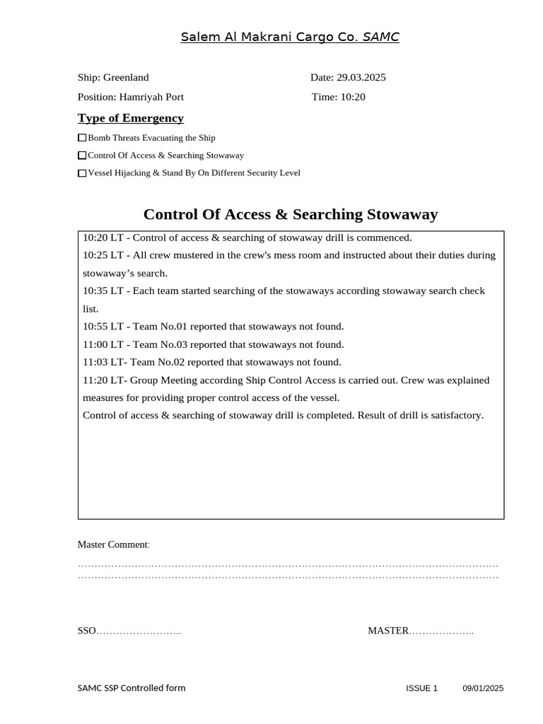 3.SSP Drill Control of Access & Searching Stowaway 29.03.2025 | PDF