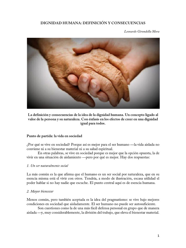 Dignidad Humana Definición y Consecuencias - Girondella | PDF | Dignidad