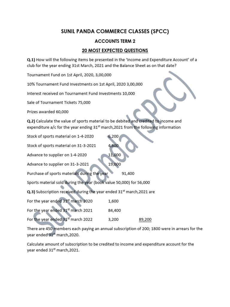 20 Most Expected Que. Sunil Panda Sir | PDF | Equity (Finance ...