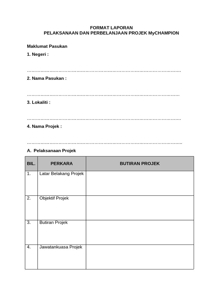 FORMAT PELAPORAN PROJEK MyCHAMPION | PDF