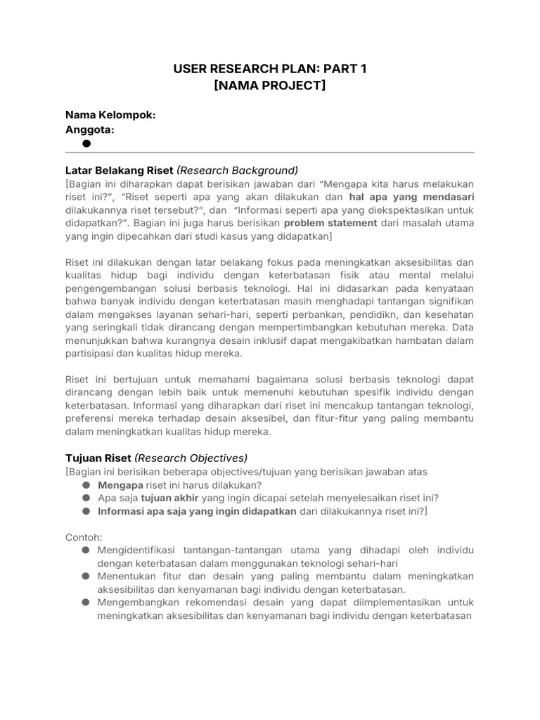 Template User Research Plan - Part 1 - HCI | PDF