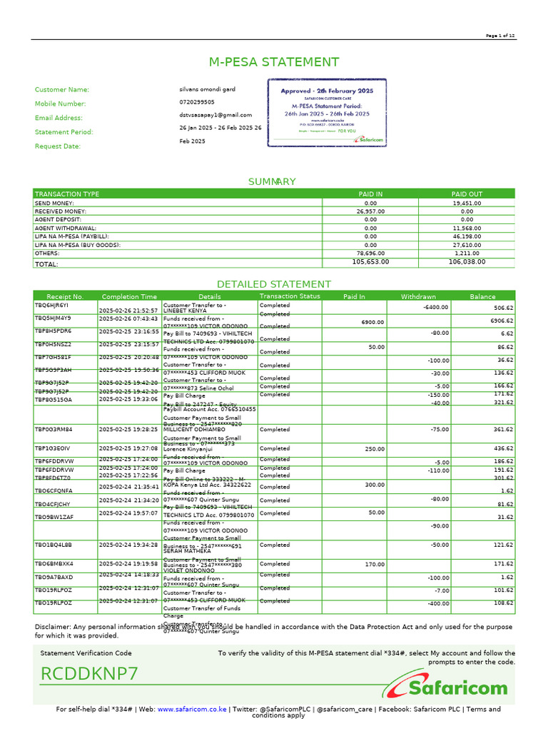 MPESA Statement 2025-01-26 To 2025-02-26 2547xxxxxx070 PDF | PDF | Pay ...
