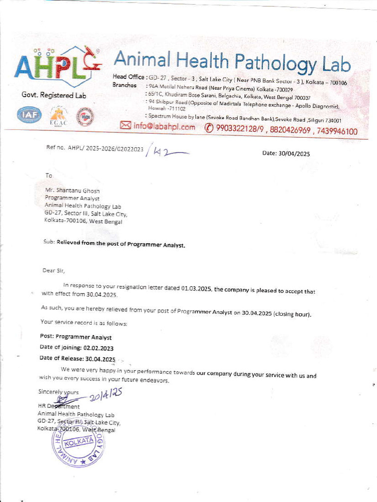 Releiving Letter | PDF