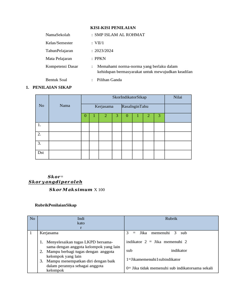 Kisi-kisi Soal Pkn | PDF