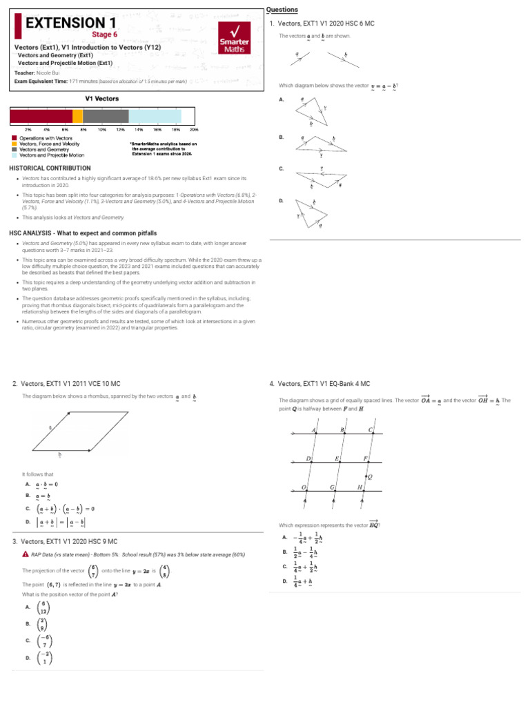 SM Math Ext 1 (Vectors and Geometry (Ext1) and Vectors and Projectile Motion (Ext1) ) | PDF ...