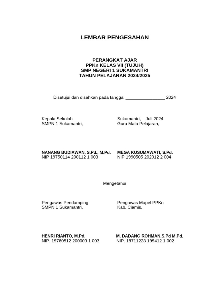 2425 Lembar Pengesahan Adm Buku Kerja Guru MTK 9 | PDF