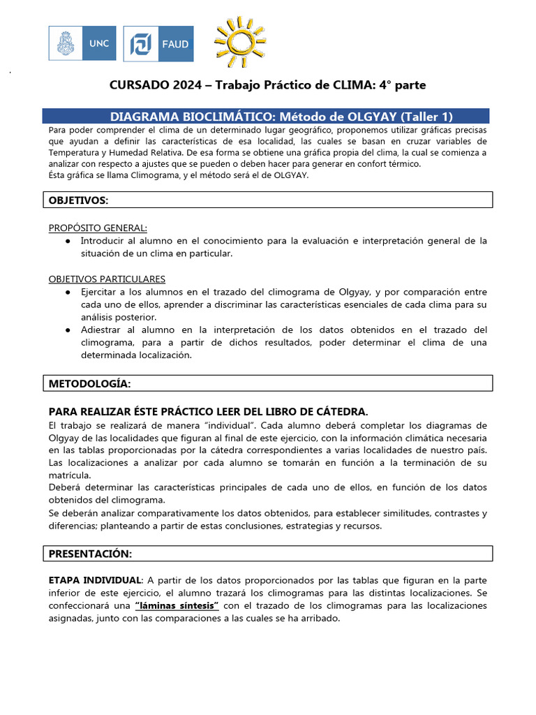 TRABAJO PRACTICO #1 Cuarta Part - DIAGRAMA BIOCLIMÁTICO - 2024-1 | PDF ...