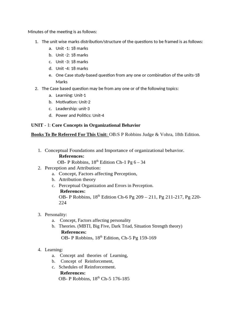 Organizational Behavior Meeting Minutes | PDF | Leadership | Psychology