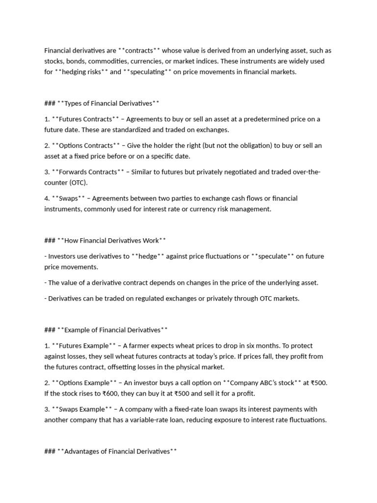 What Are Financial Derivatives | PDF | Derivative (Finance) | Futures ...