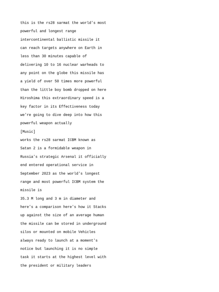 How the RS-28 Sarmat 'Satan II' Works The World's Most Powerful ICBM ...
