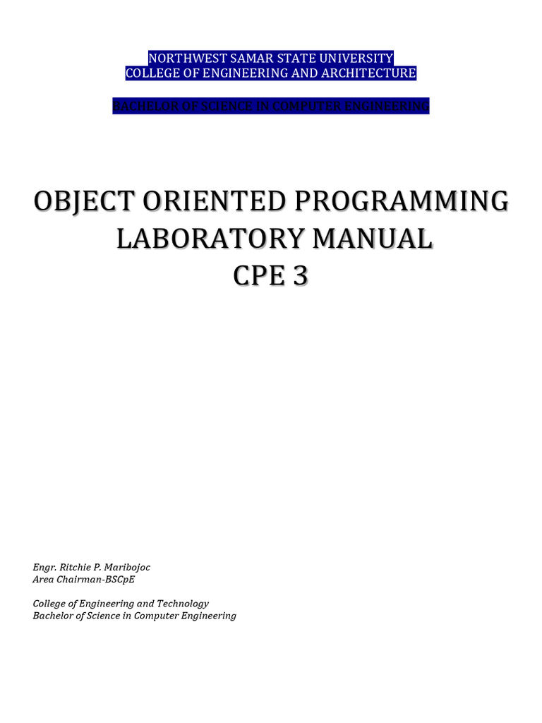 Cpe 3 Object Oriented Programming Laboratory Manual | PDF | Variable (Computer Science) | Data Type