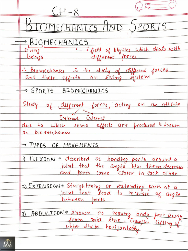Chapter 8 Biomechanics and Sports Class 12 Physical Education Notes | PDF