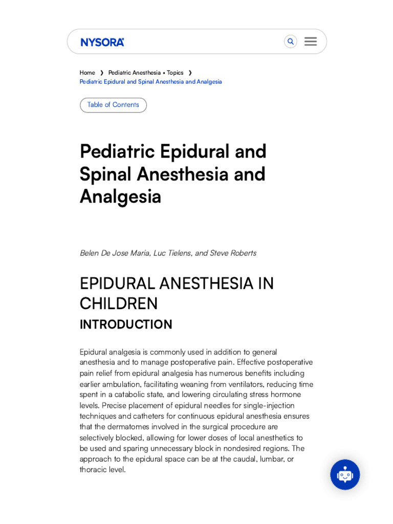 Pediatric Epidural and Spinal Anesthesia and Analgesia - NYSORA | PDF | Anesthesia | Opioid