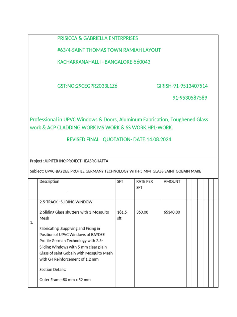 Quotation for Upvc Baydee Systems-jupiter Inc-project Hesarghatta-14.08.2024 (1)Final Revised ...