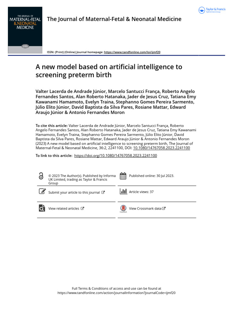 A New Model Based On Artificial Intelligence To Screening Preterm Birth ...