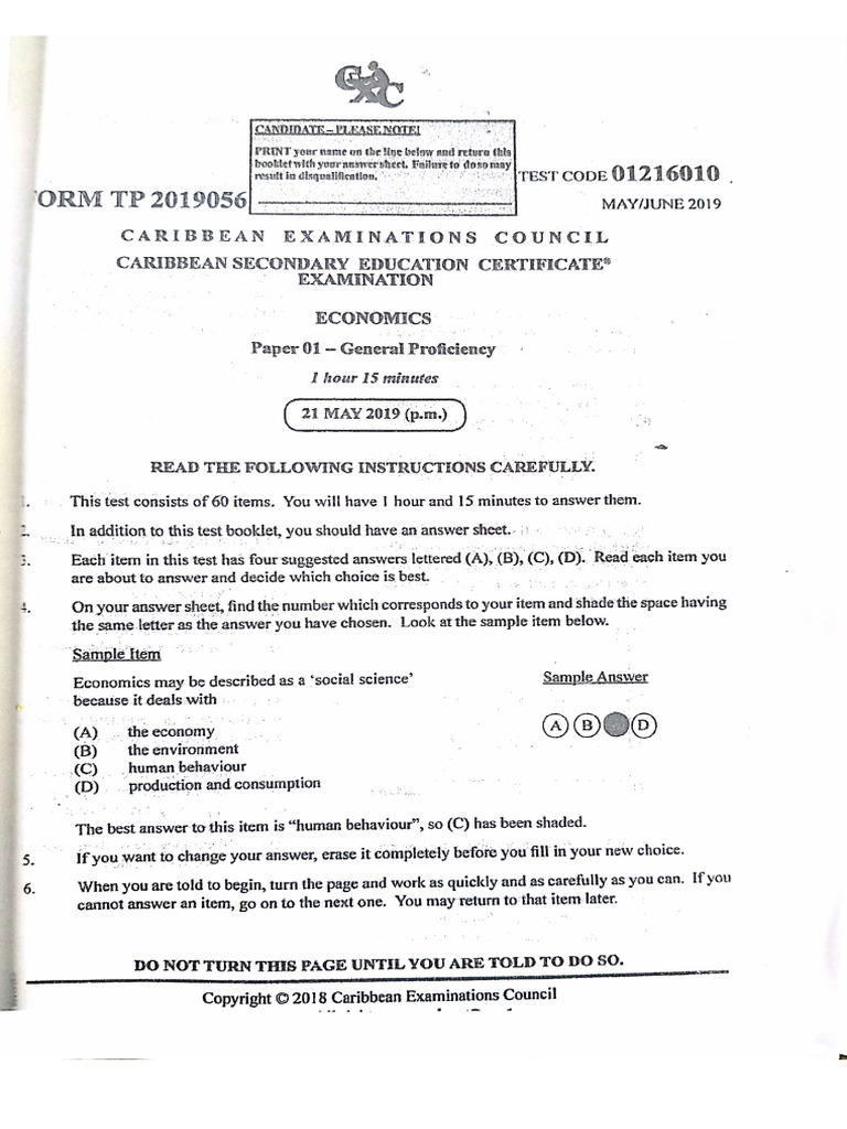 Csec Economics 2019 June P1 | PDF