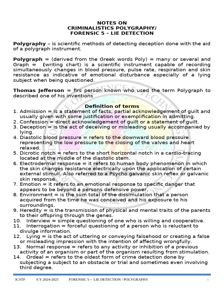 (Criminalistics 5) Police Polygraphy (Lie-Detection) | PDF | Polygraph | Validity (Statistics)