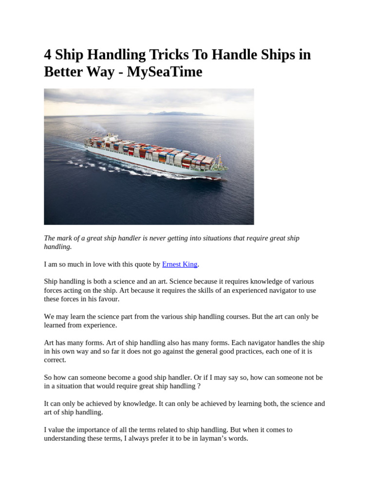 4 Ship Handling Tricks To Handle Ships in Better Way | PDF | Anchor ...