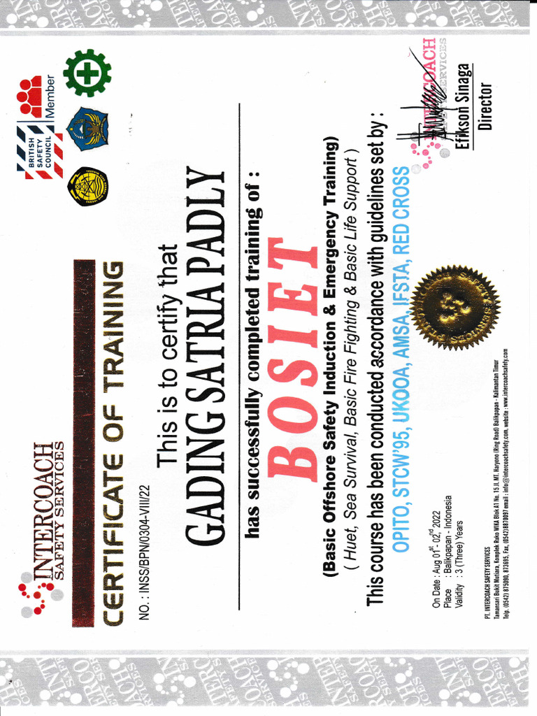 Sertifikat - BOSIET - Gading Satria Padly | PDF