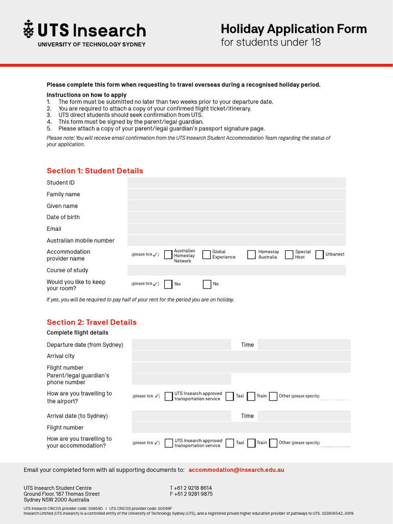 UTS Insearch Holiday Application Form | PDF | Government And Personhood