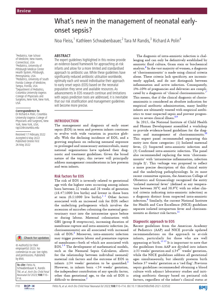 What's New in The Management of Neonatal Early-Onset Sepsis | PDF ...