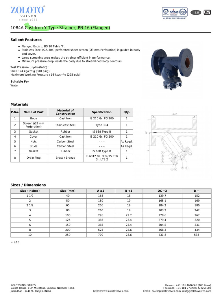 6" Y Strainer Specifications and Features | PDF | Secondary Sector Of ...