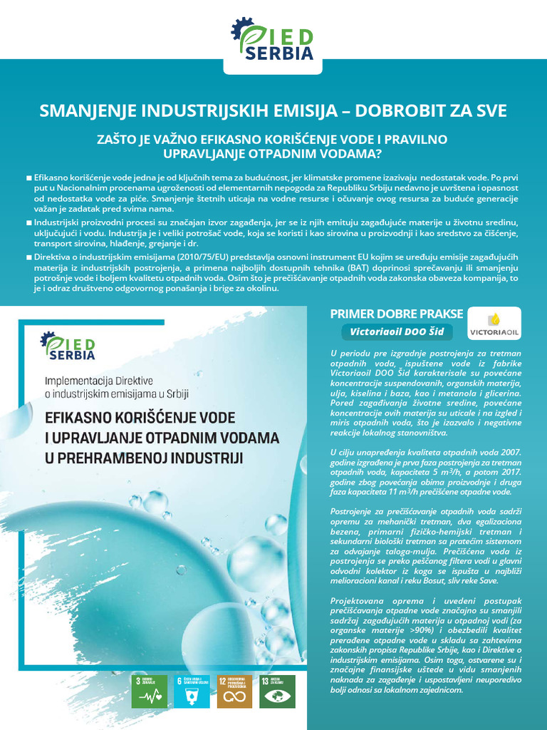 Efikasno Koriscenje Vode I Upravljanje Otpadnim Vodama U Prehrambenoj Industriji Ied Srbija | PDF
