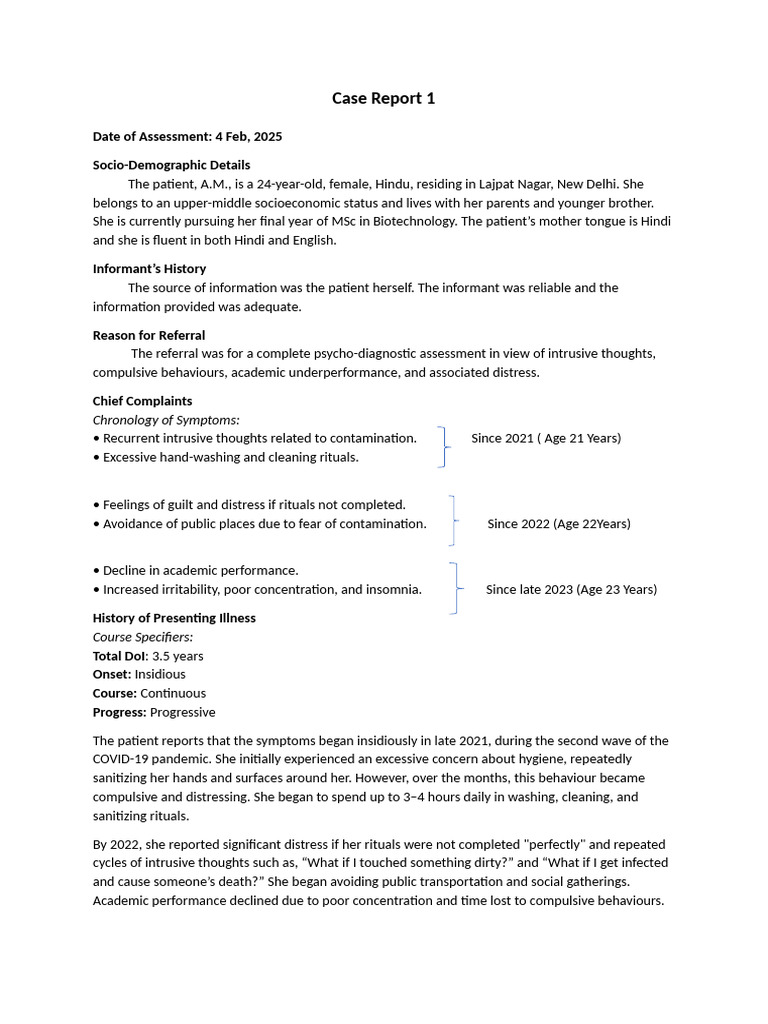 Case History and MSE | PDF | Obsessive–Compulsive Disorder | Anxiety