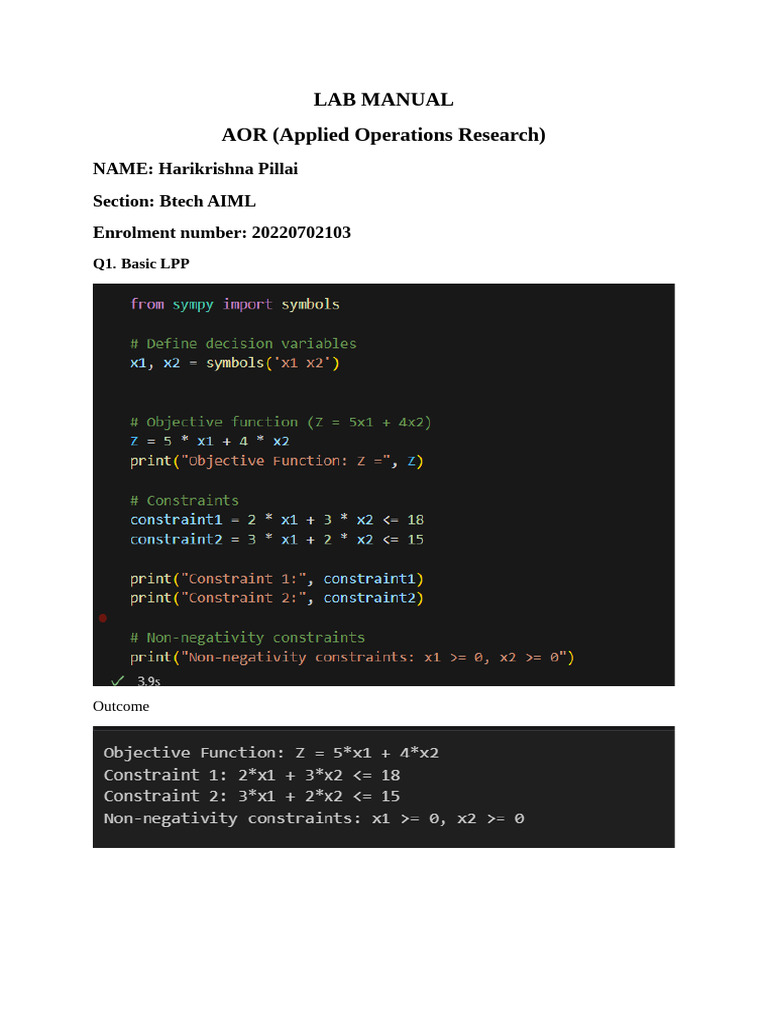 Aor Lab Manual | PDF