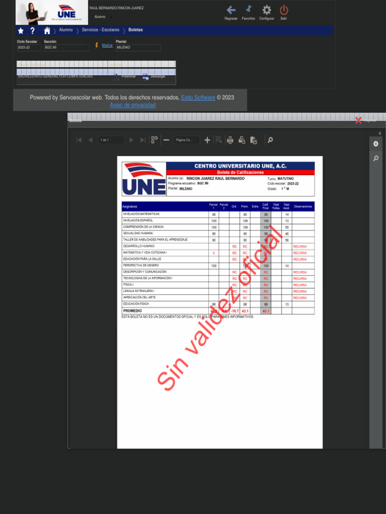 Servoescolar Web - Boletas | PDF