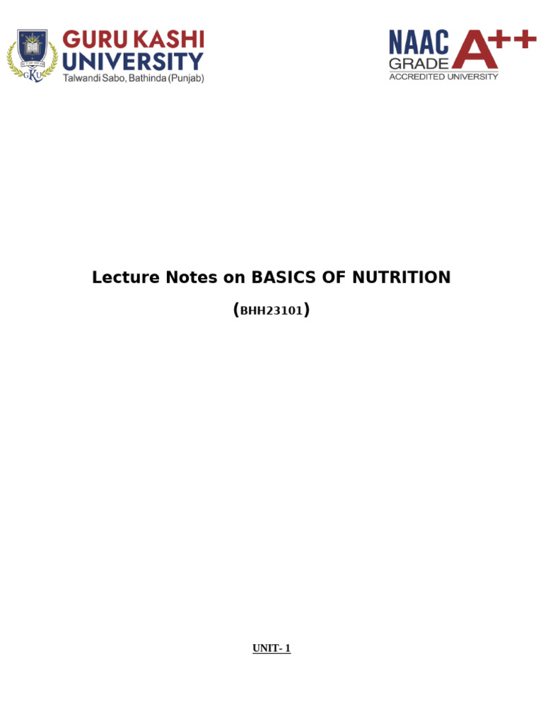 Basics of Nutrition Unit 1 | PDF | Food Energy | Calorie
