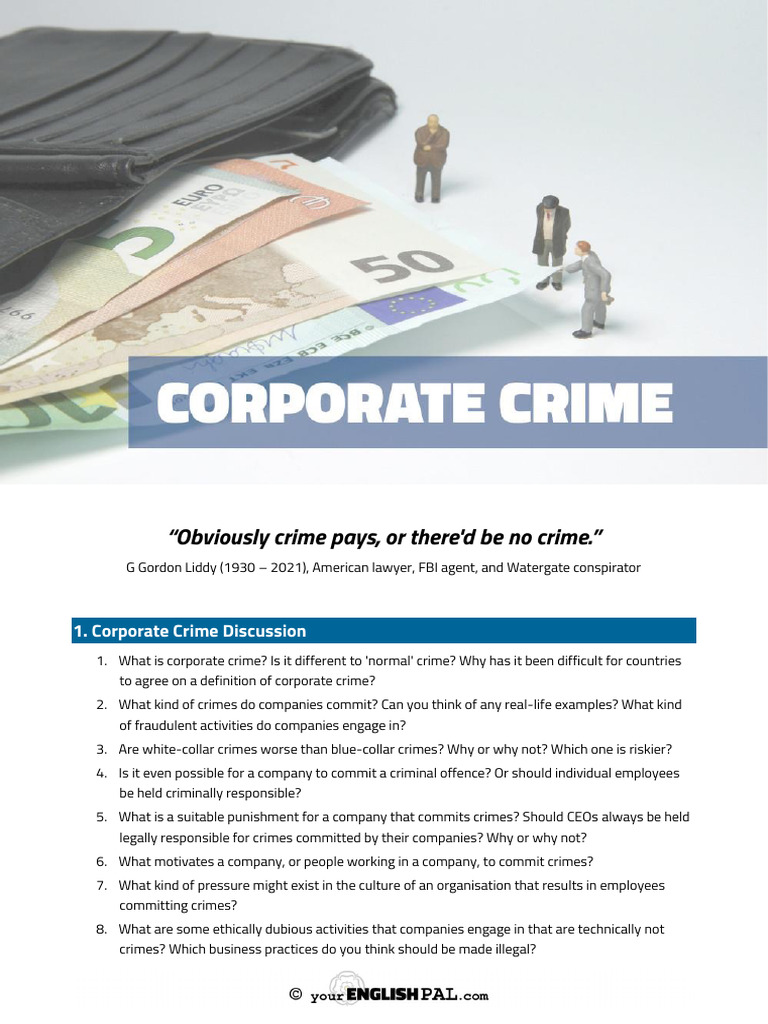 Your English Pal Business English Lesson Plan Corporate Crime Student ...