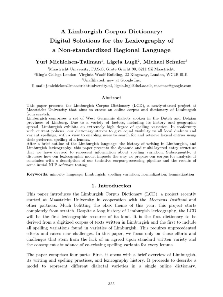 A Limburgish Corpus Dictionary Digital S | PDF | Lexicology | Human ...