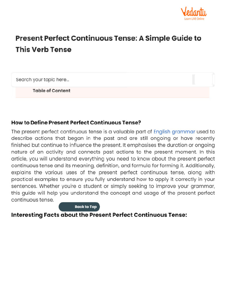 Present Perfect Continuous Tense | PDF