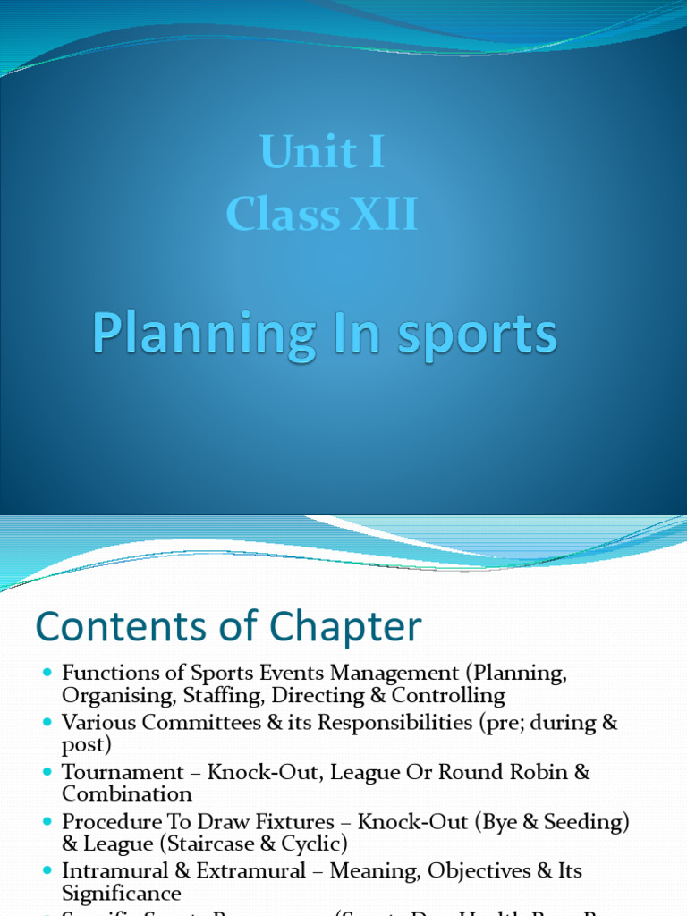 12 Unit 1planning in Sports | PDF | Human Resources | Tournament