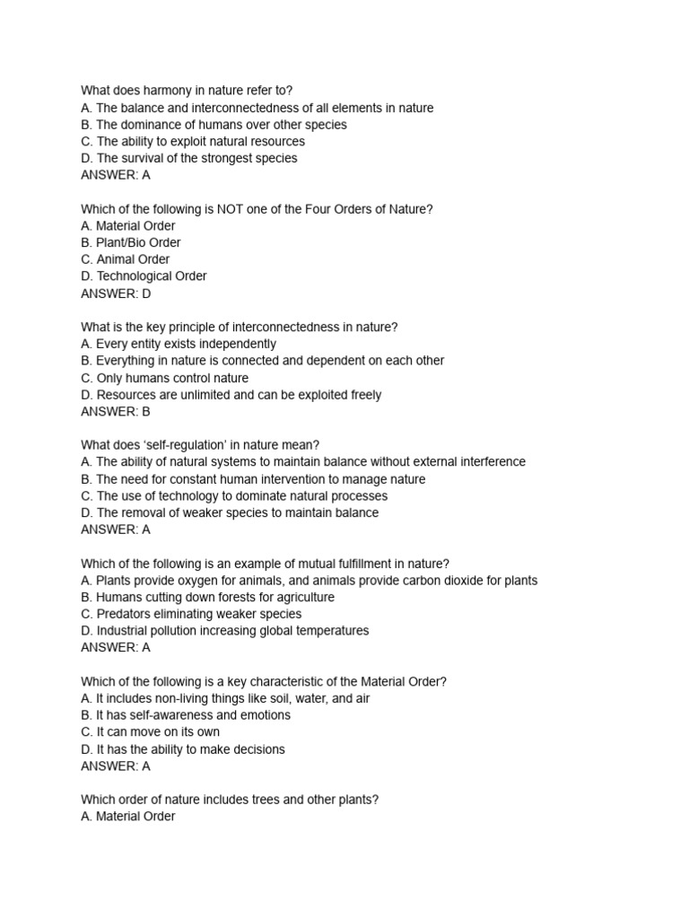 Human Values and Nature Harmony MCQs | PDF | Nature | Sustainability
