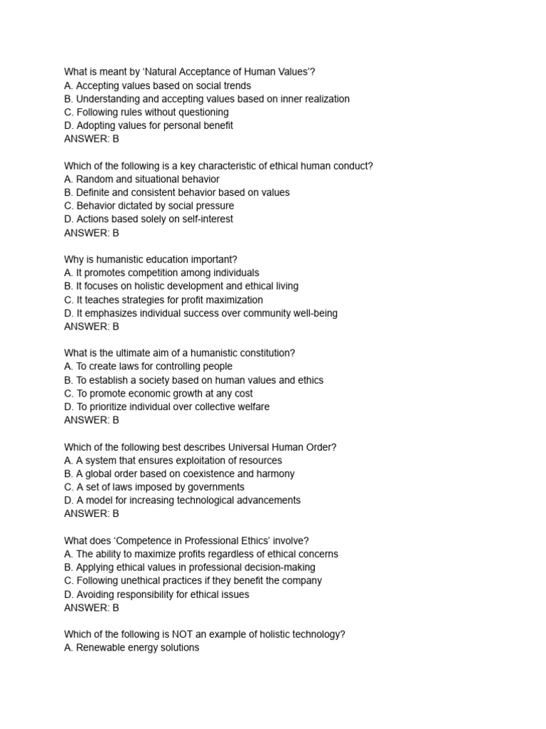 M5-Universal Human Values-Mcq | PDF | Sustainability | Employment