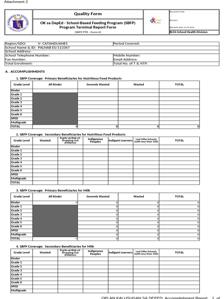SBFP Form PTR 2023 1 | PDF | Cereals