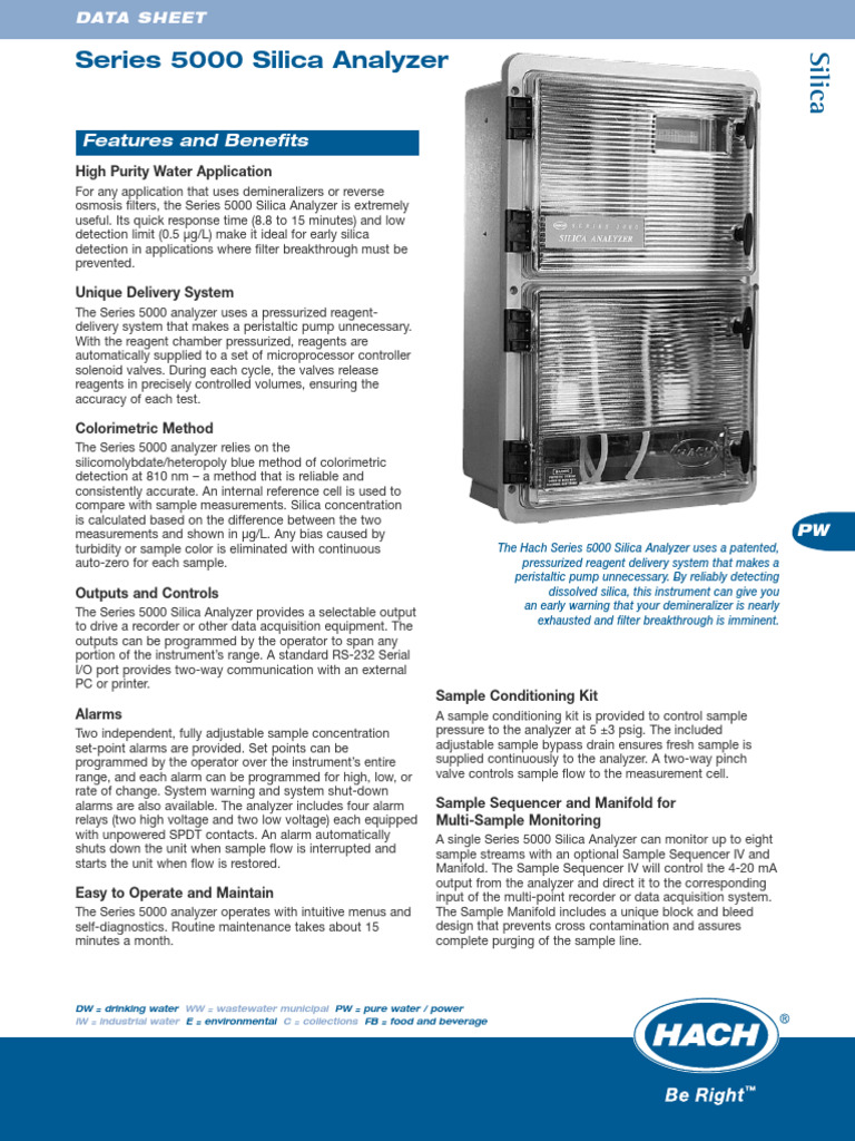 HACH Silica 5000 Series Data Sheet | PDF | Pipe (Fluid Conveyance ...