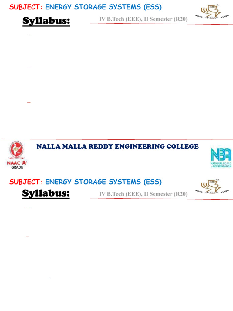 ESS - Unit-I - Electrical Energy Storage Techonlogies | PDF | Energy ...