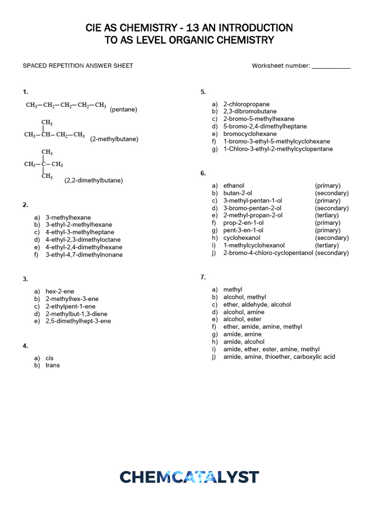 13 An Introduction To As Level Organic Chemistry ANS | PDF | Amide | Ester