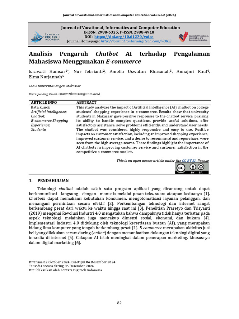 (82-89) Analisis Pengaruh Chatbot AI Terhadap Pengalaman Belanja Mahasiswa Di E-Commerce | PDF