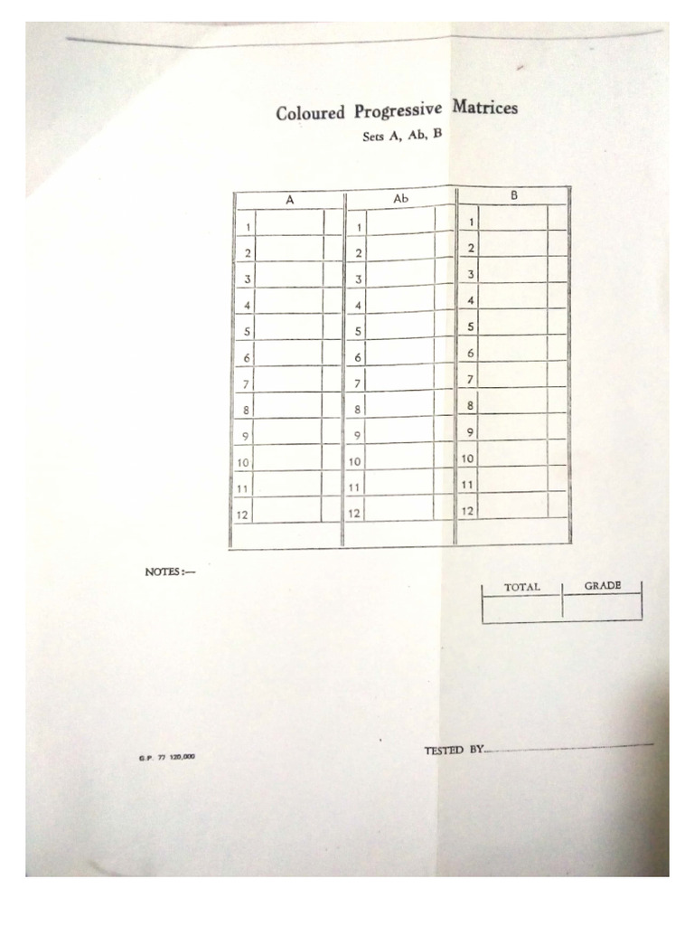 Coloured Progressive Matrices Set A, Ab, B | PDF