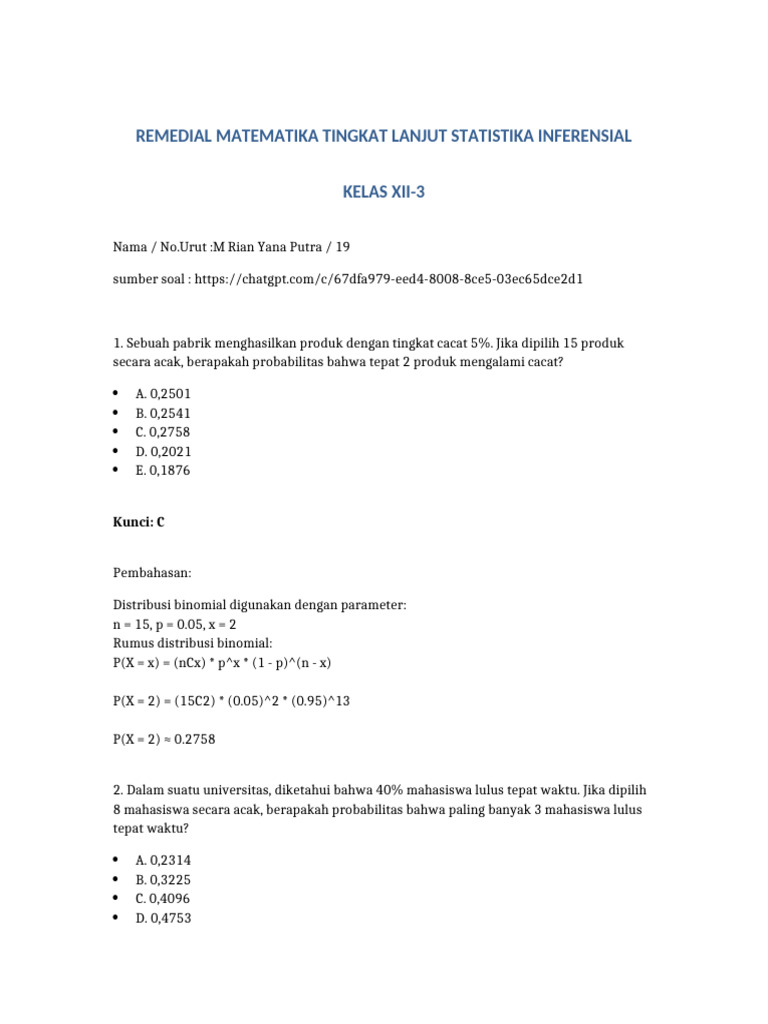 Probabilitas Cacat Produk dan Kelulusan | PDF