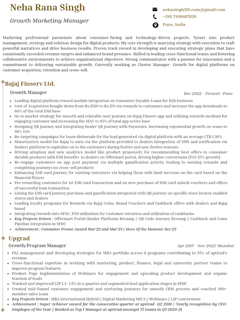 Neha Singh Bajaj Finserv CV | PDF | Credit Card | Marketing